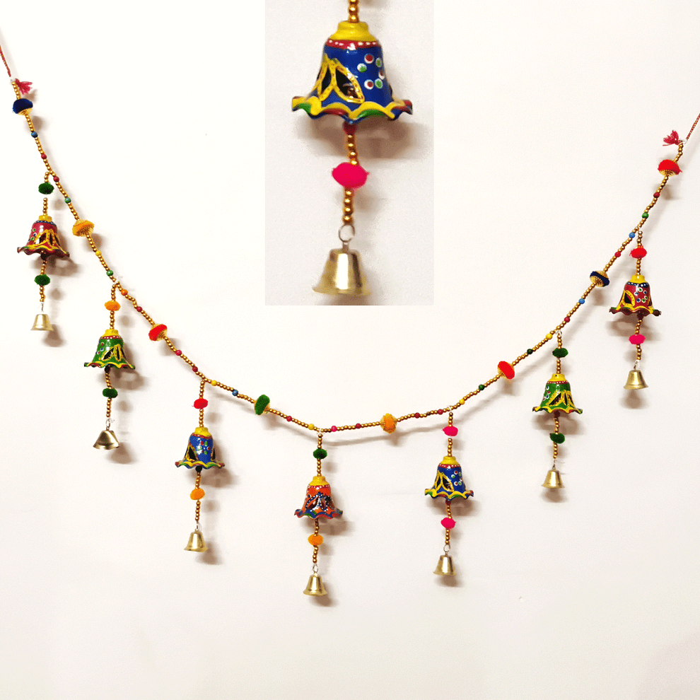 Handcrafted Colorful Bell Toran Wall Hanging for Festive Home Décor ...
